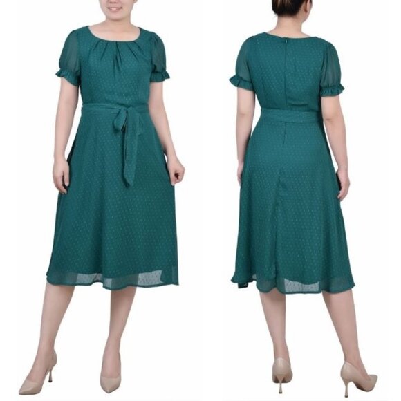 NY Collection | Dresses | Ny Collection Short Sleeve Belted Swiss Dot ...